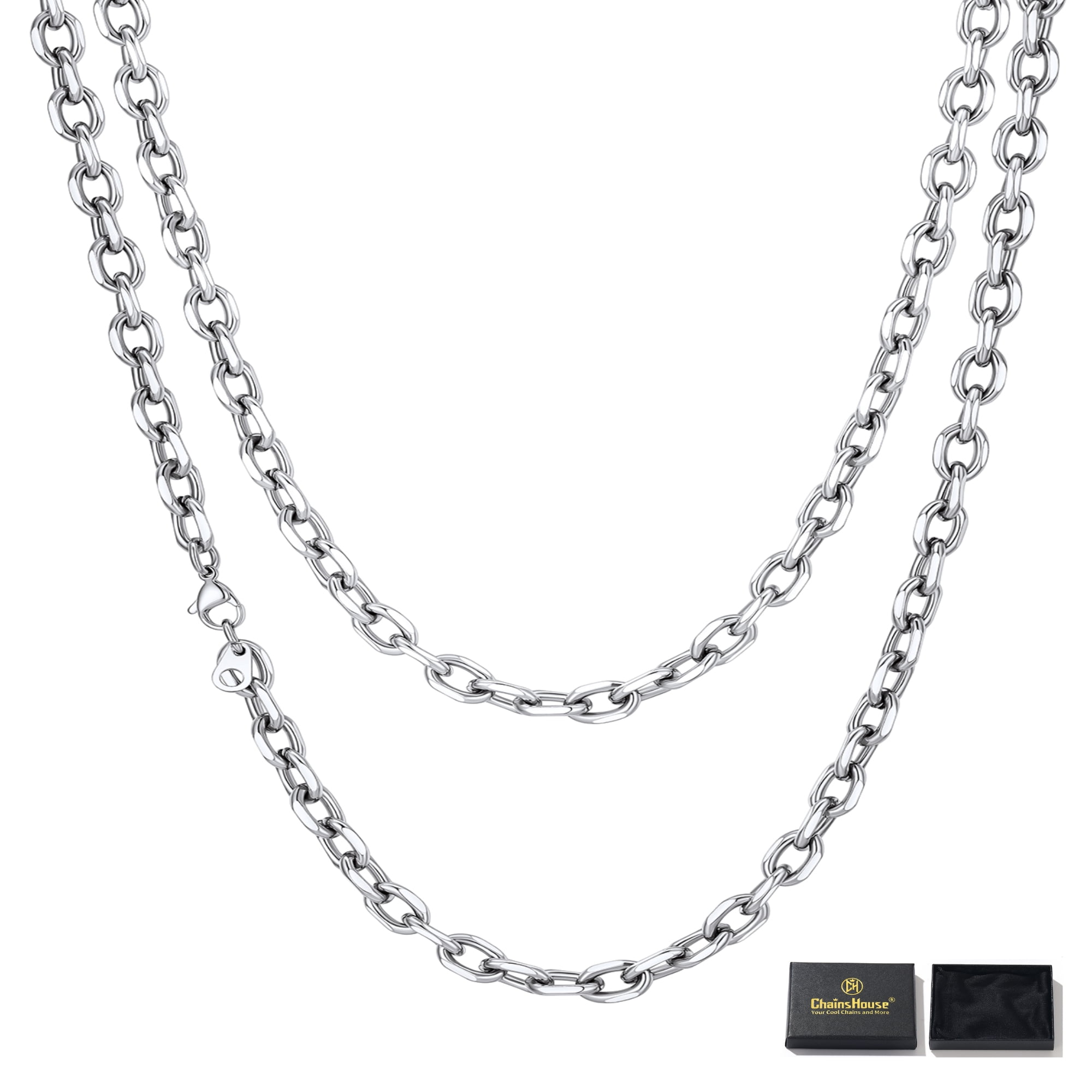 ChainHouse Stainless Steel Cable Link Chain Necklace for Men Women 7mm ...