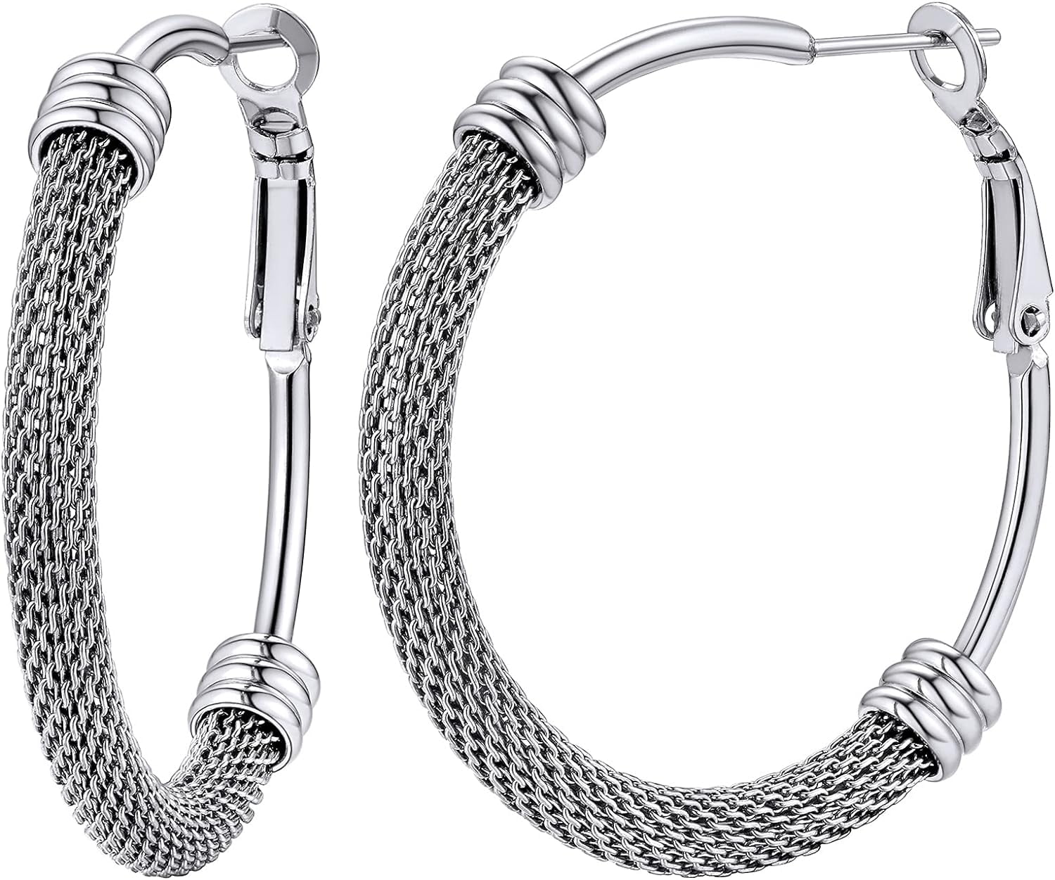 ChainsHouse Stainless Steel Hoop Earring for Women Half Mesh Link ...