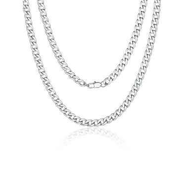 Silvadore UK 4mm Silver Cuban Link Chain for Men Women - Real Stainless ...