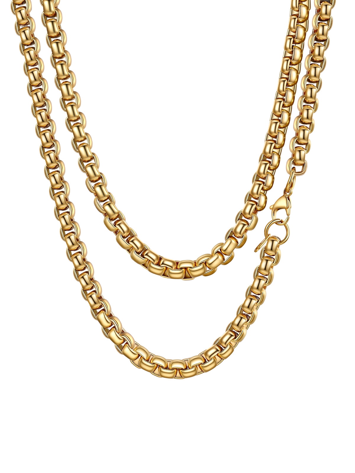 ChainsProMax 8mm Men Necklace Box Chain 14K Gold Plated Stainless Steel ...