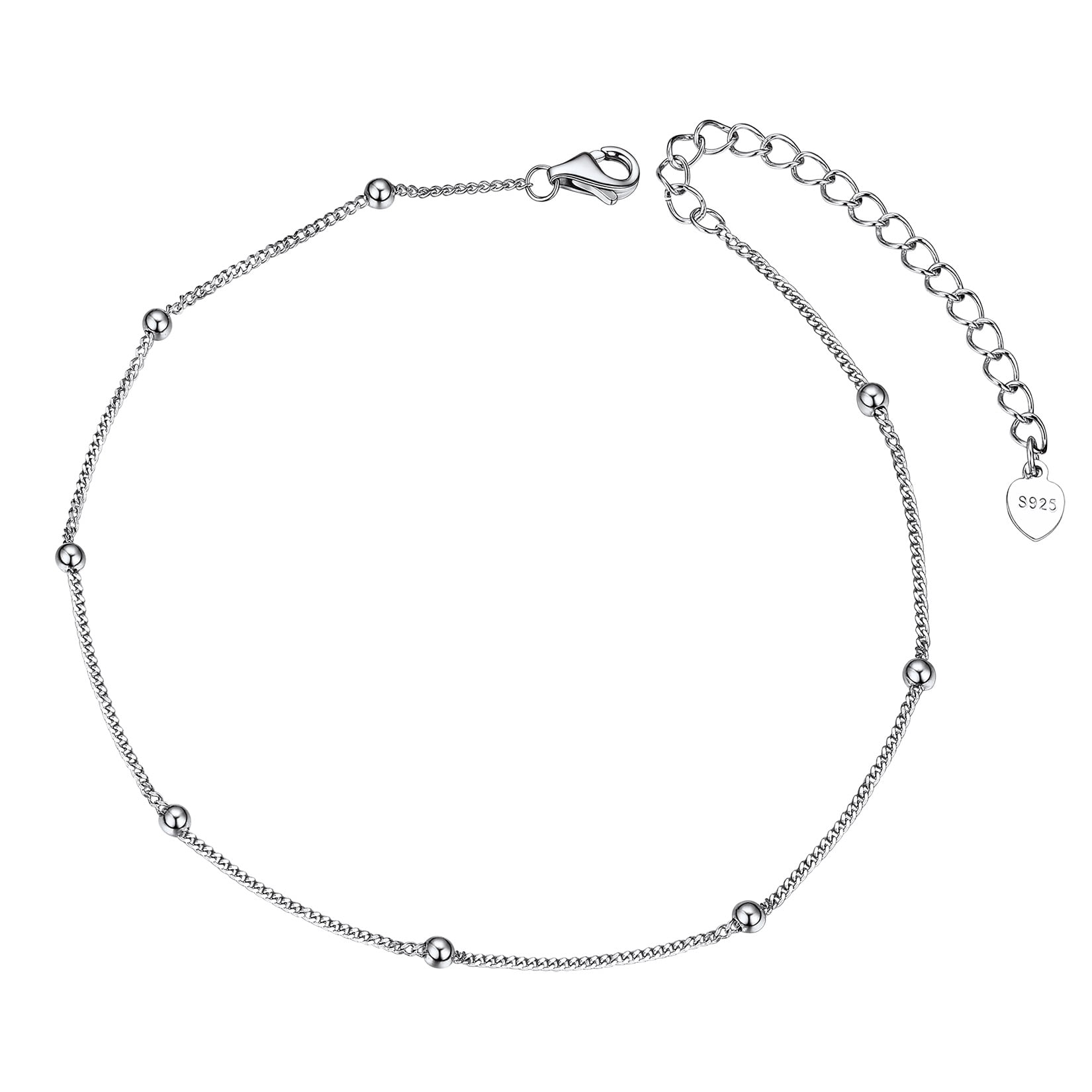 ChainsProMax 925 Sterling Silver Beaded Anklet Anklets Foot Chain Women ...