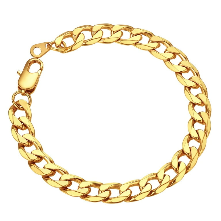 Chainspromax Gold Bracelet for Men Wrist Chain 8mm 8.3 inch Golden Cuban Link Bracelets Men s Size 8mm Width