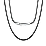ChainsProMax Leather Necklace Cord, 2mm Black Rope Chain with Stainless ...