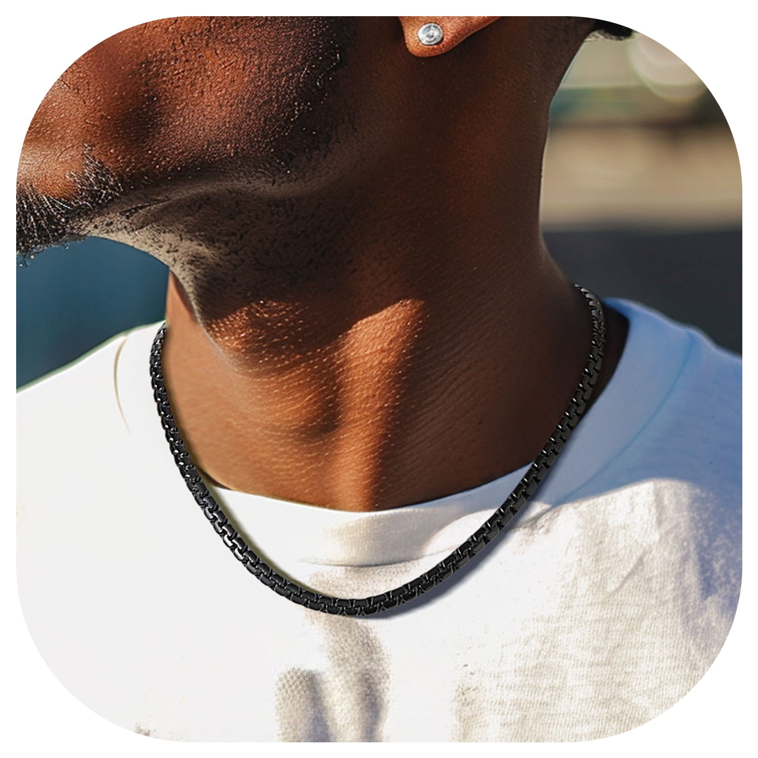 ChainsProMax Men Black Flat Box Chain Male Necklace 14inch 4mm Hip Hop ...