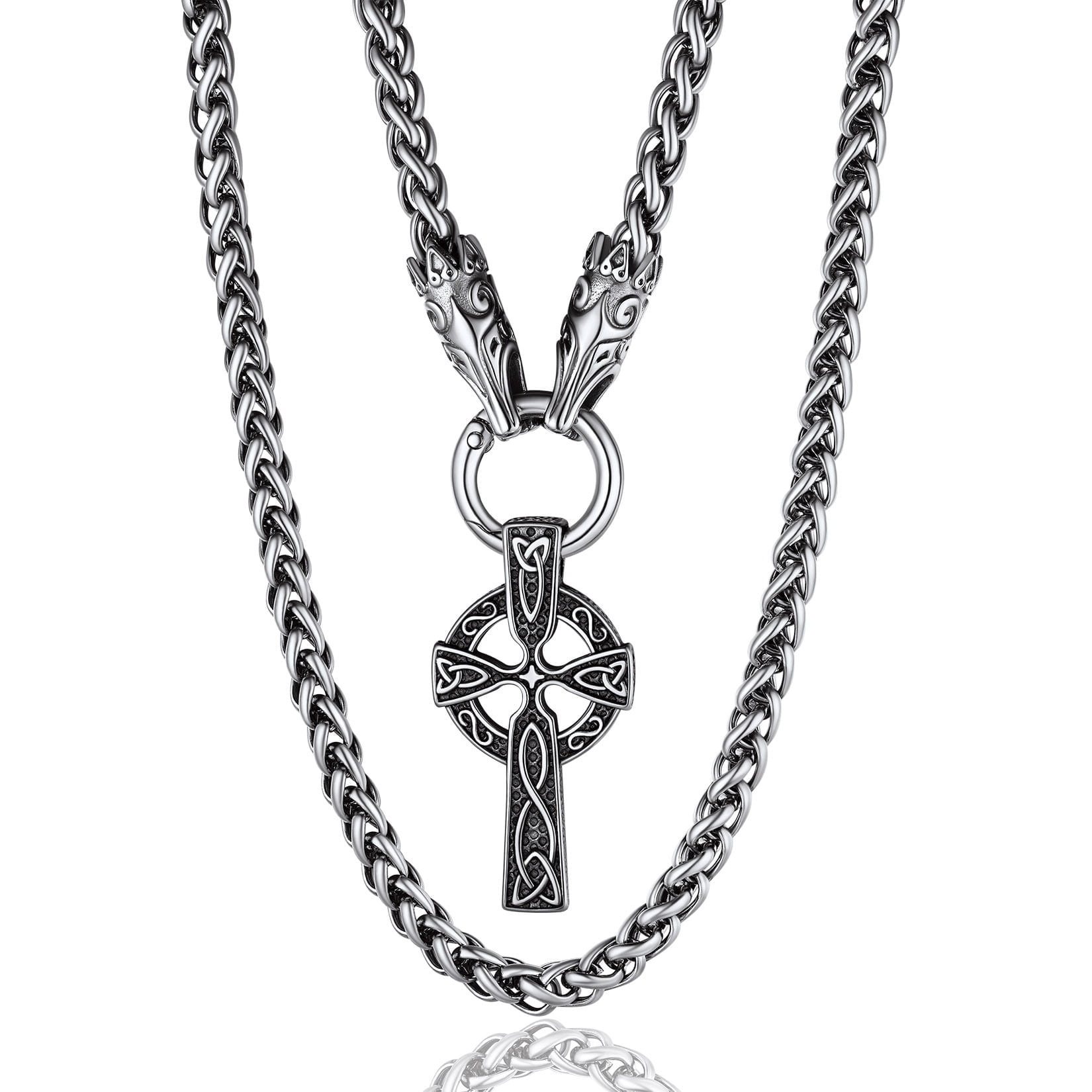 Men's Stainless Steel Chunky Viking Celtic Cross Pendant Necklace, 28in ...