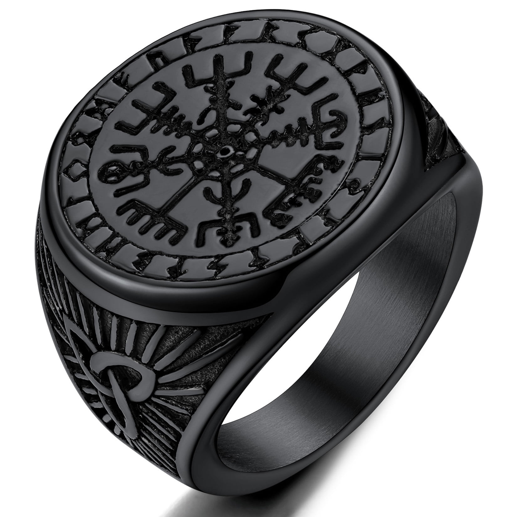 ChainsProMax Men Nautical Compass Ring Norse Rune Spirit Rings ...