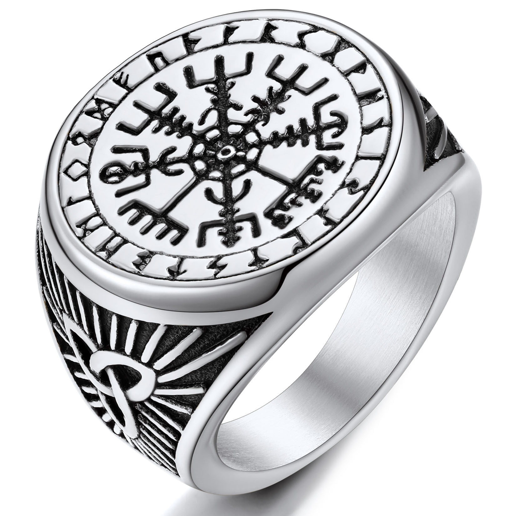 ChainsProMax Men Nautical Compass Ring Norse Rune Spirit Rings ...