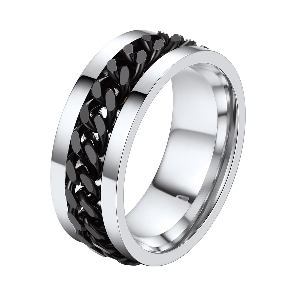 ChainsProMax Men/Women Cuban Link/Spinner Rings, Size #06-#14, Black ...