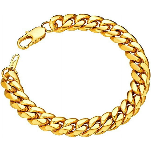 ChainsProMax Mens Chain Bracelet 18K Gold Plated Curb Chain Bracelet ...