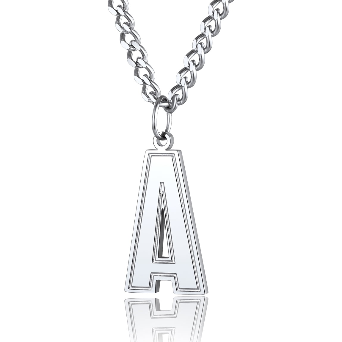 ChainsProMax Mens Letter Necklace A Pendant with Stainless Steel Curb ...