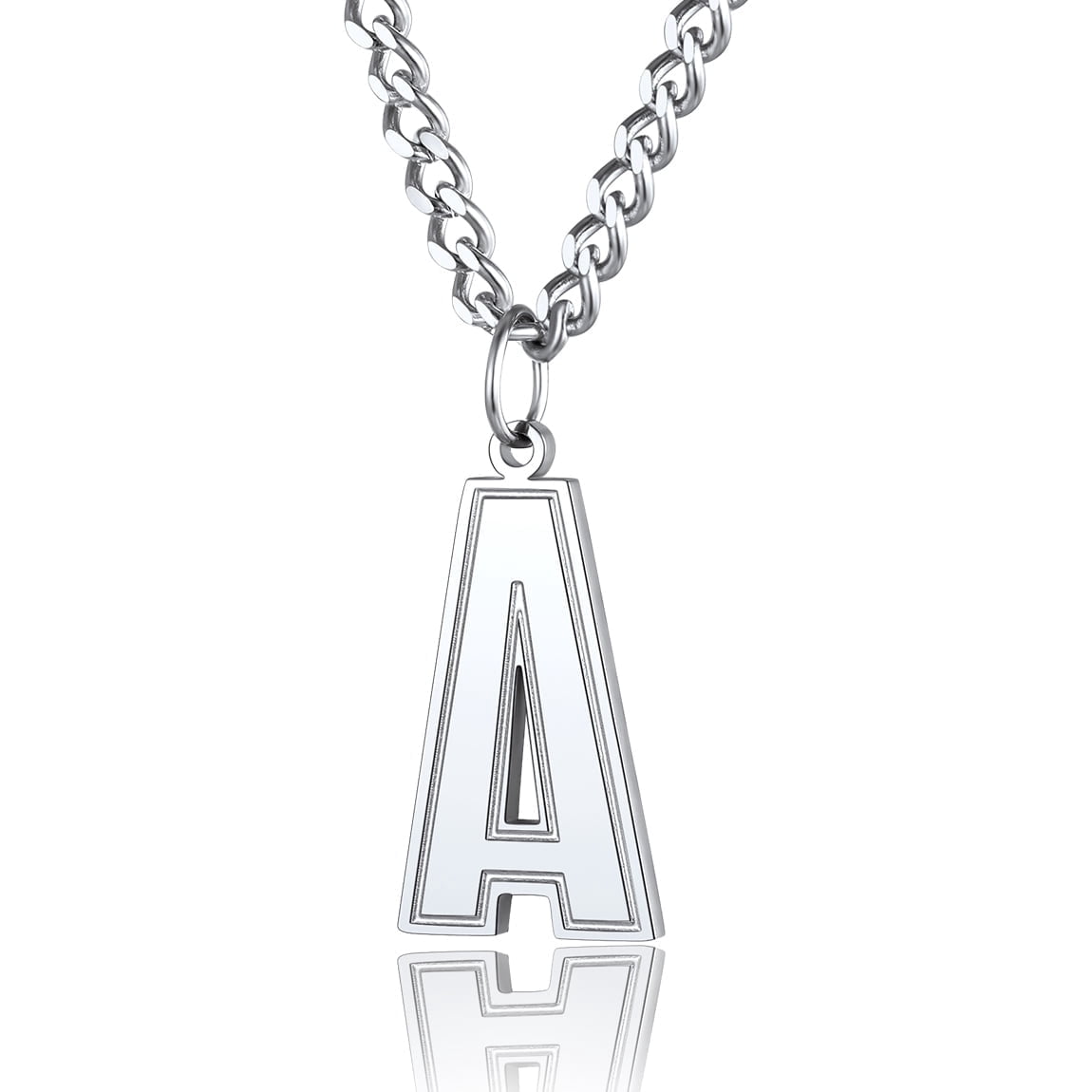 ChainsProMax Mens Letter Necklace A Pendant with Stainless Steel Curb ...