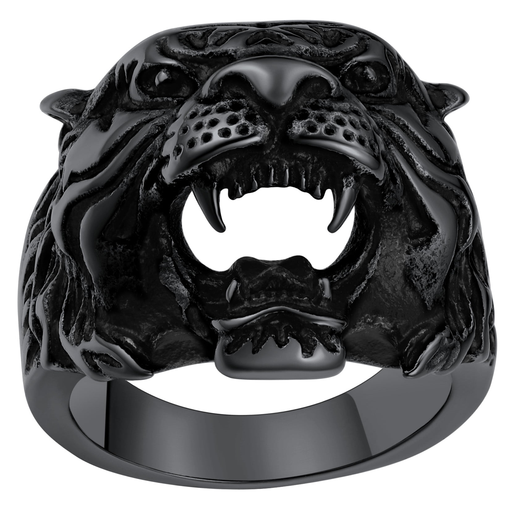 ChainsProMax Mens Rings Stainless Steel Black Tiger Head Ring Animal ...