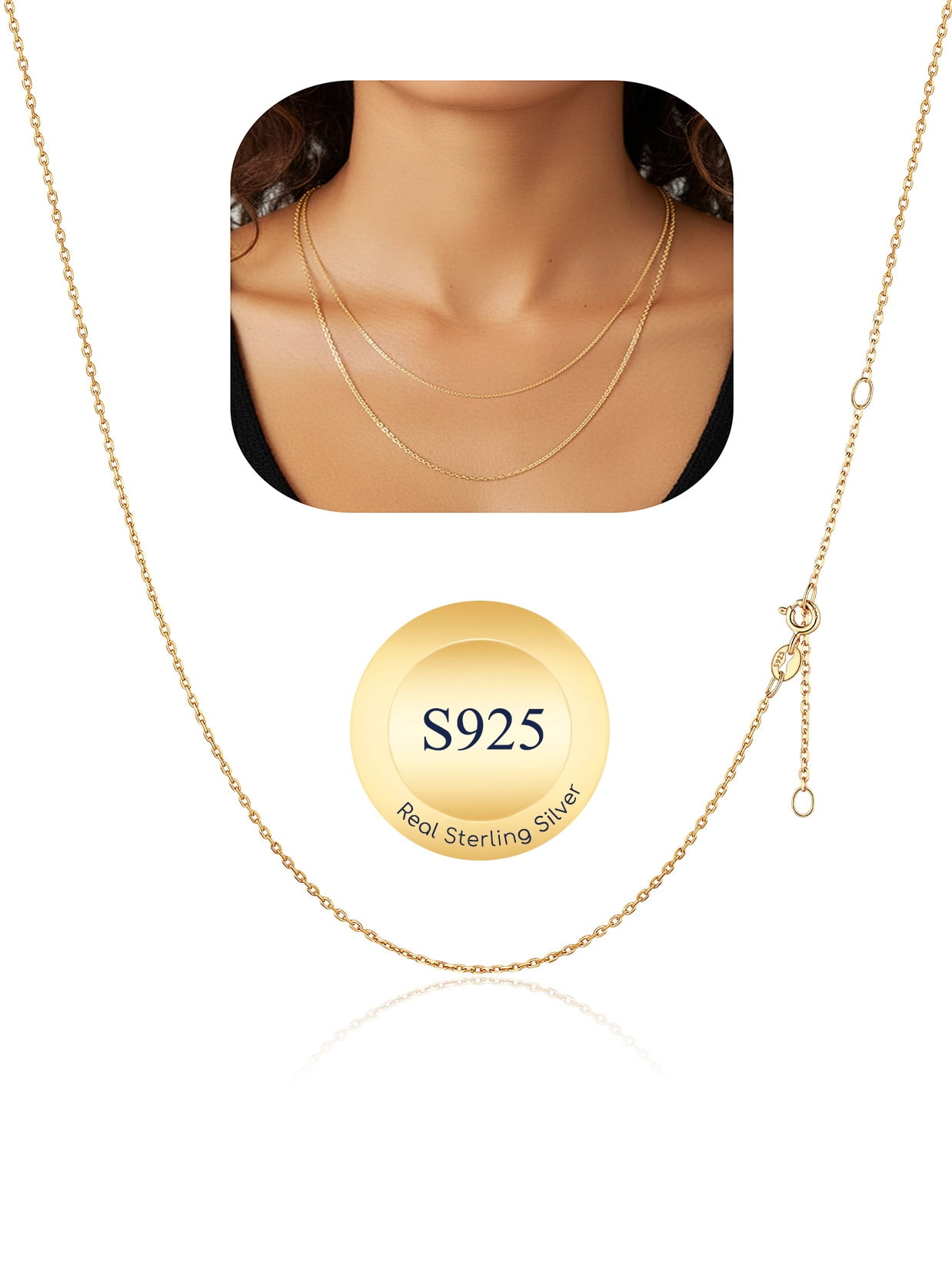 ChainsProMax Solid 925 Sterling Silver Chain Necklace 1.1mm Thin Rolo ...