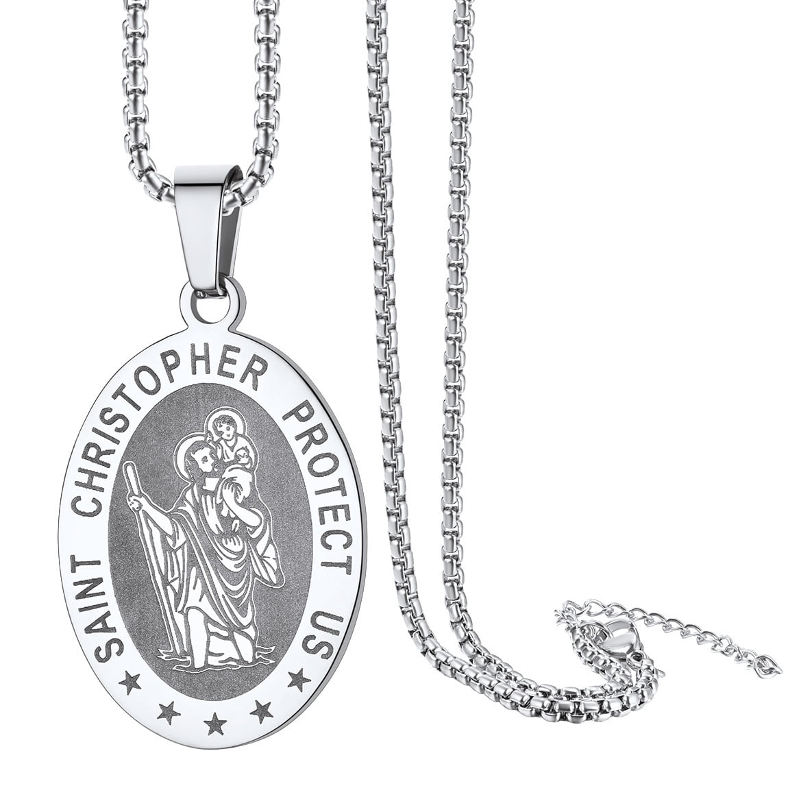 ChainsProMax St. Christopher Medal Necklace for Men, with Chain-22+2 ...