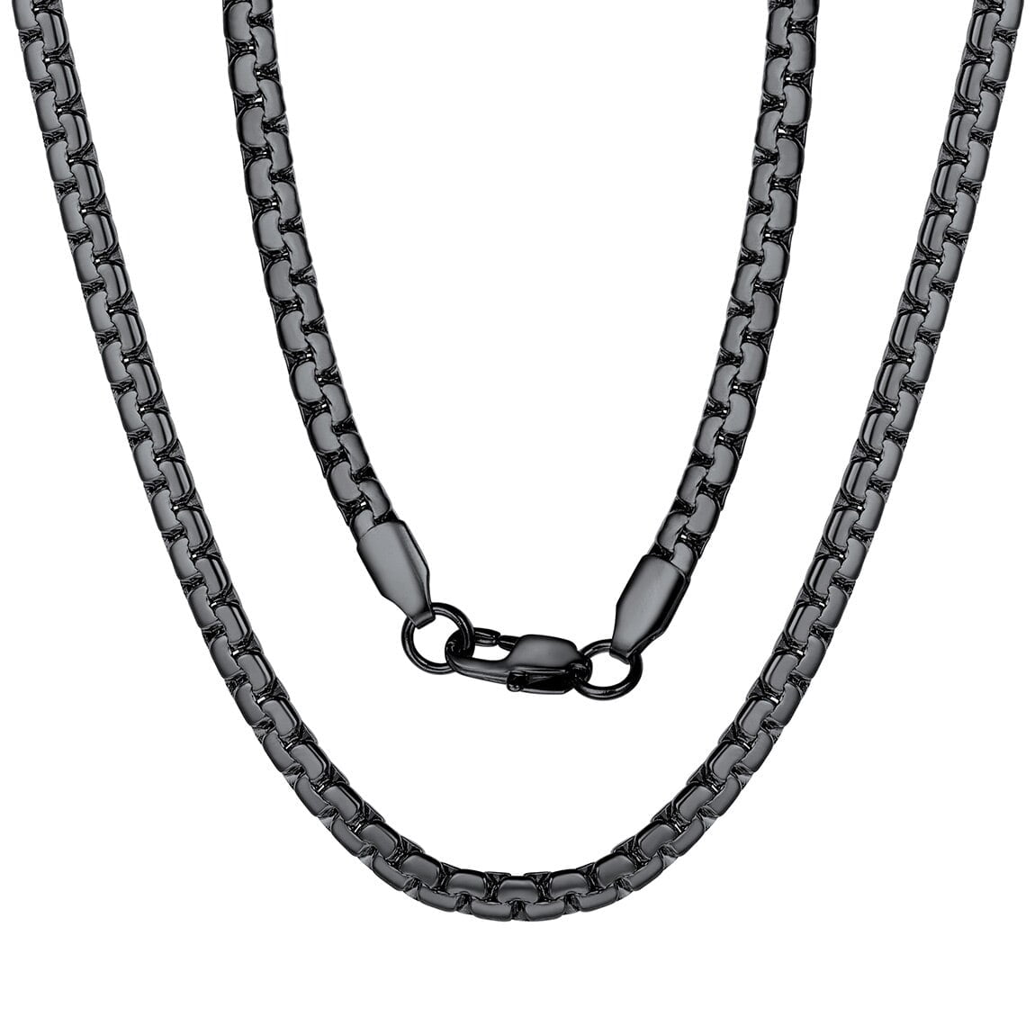 ChainsProMax Stainless Steel Black Plated Box Chain Mens Necklace 4mm ...