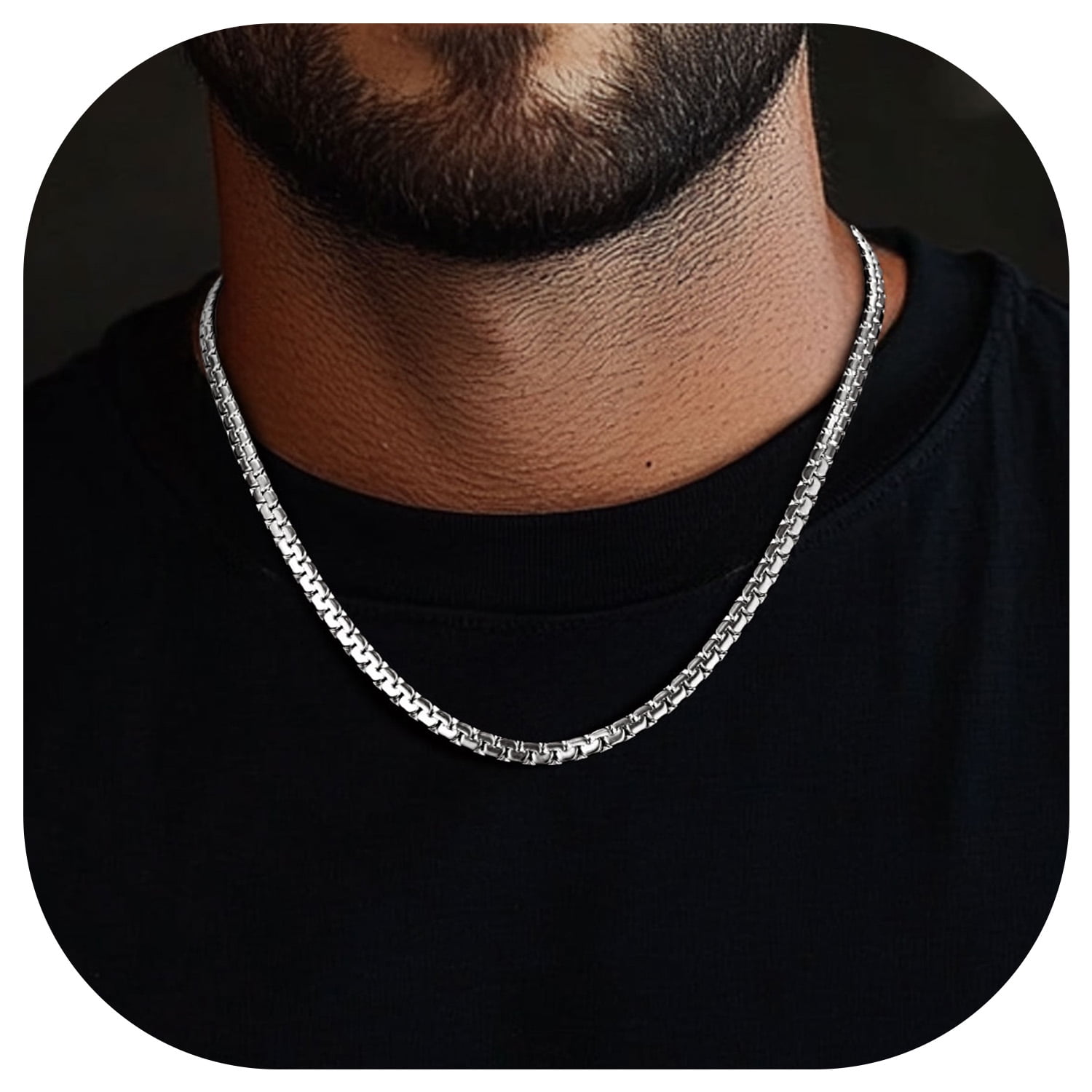 ChainsProMax 18inch 4mm Stainless Steel Flat Box Chain, Black Plated ...