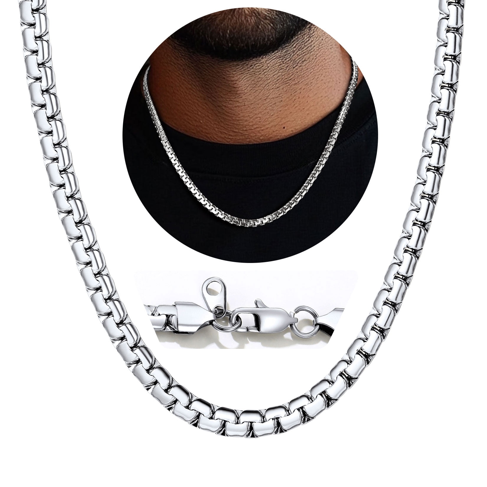 ChainsProMax Stainless Steel Flat Box Chain Male Necklace 22inch 6mm ...