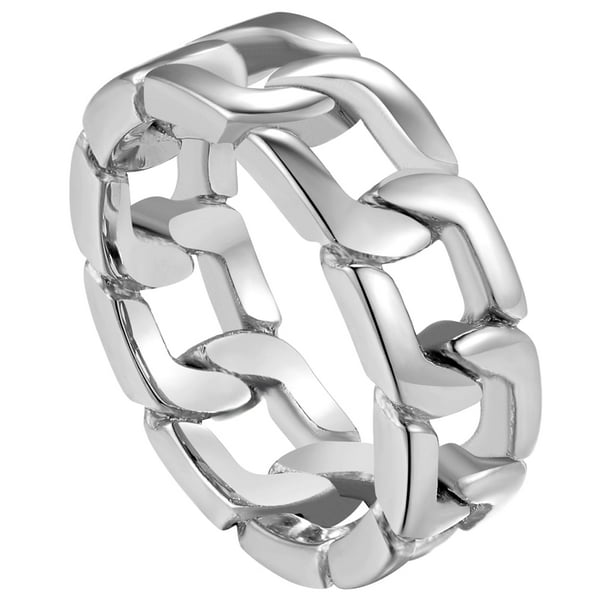 ChainsProMax Stainless Steel Men Rings Size 8 Steel Chain Link Spinner ...