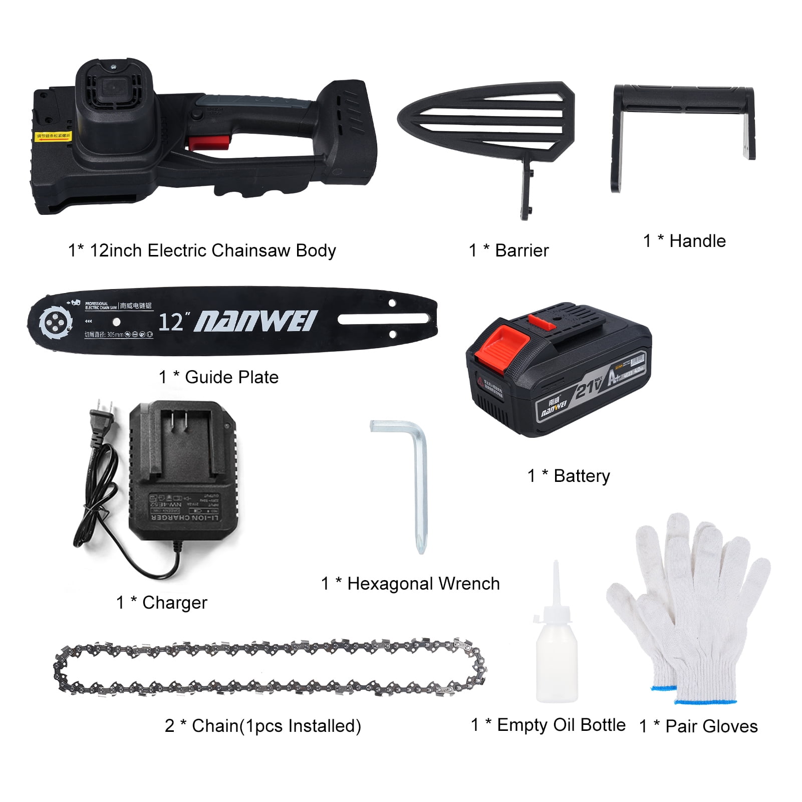 Chainsaw 12inch Cordless Chainsaw Electric Chainsaw 21V 4000mah Battery ...