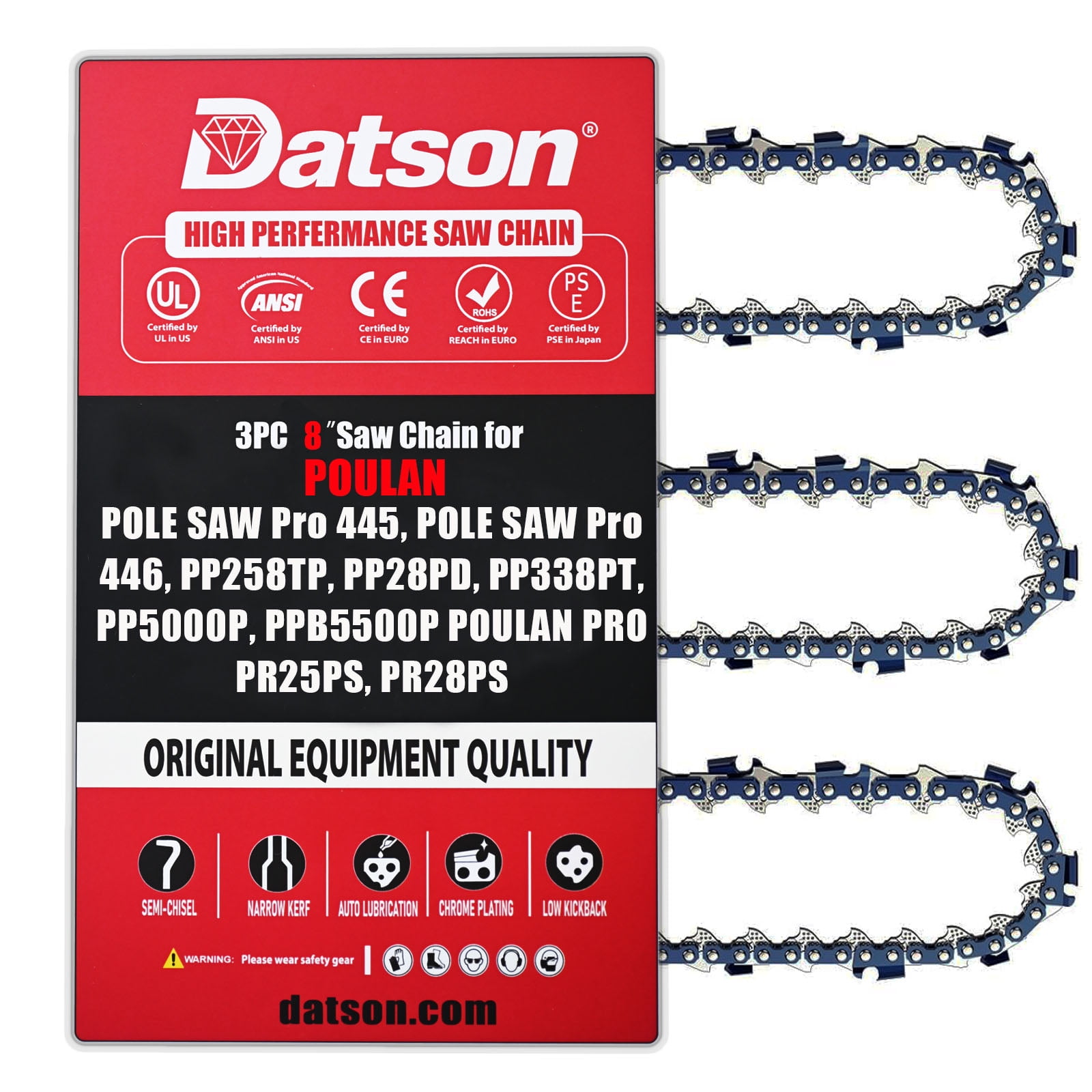 Chainsaw Chain 8 Inch 3/8" LP Pitch .043" Gauge 34 Drive Links Fits ...