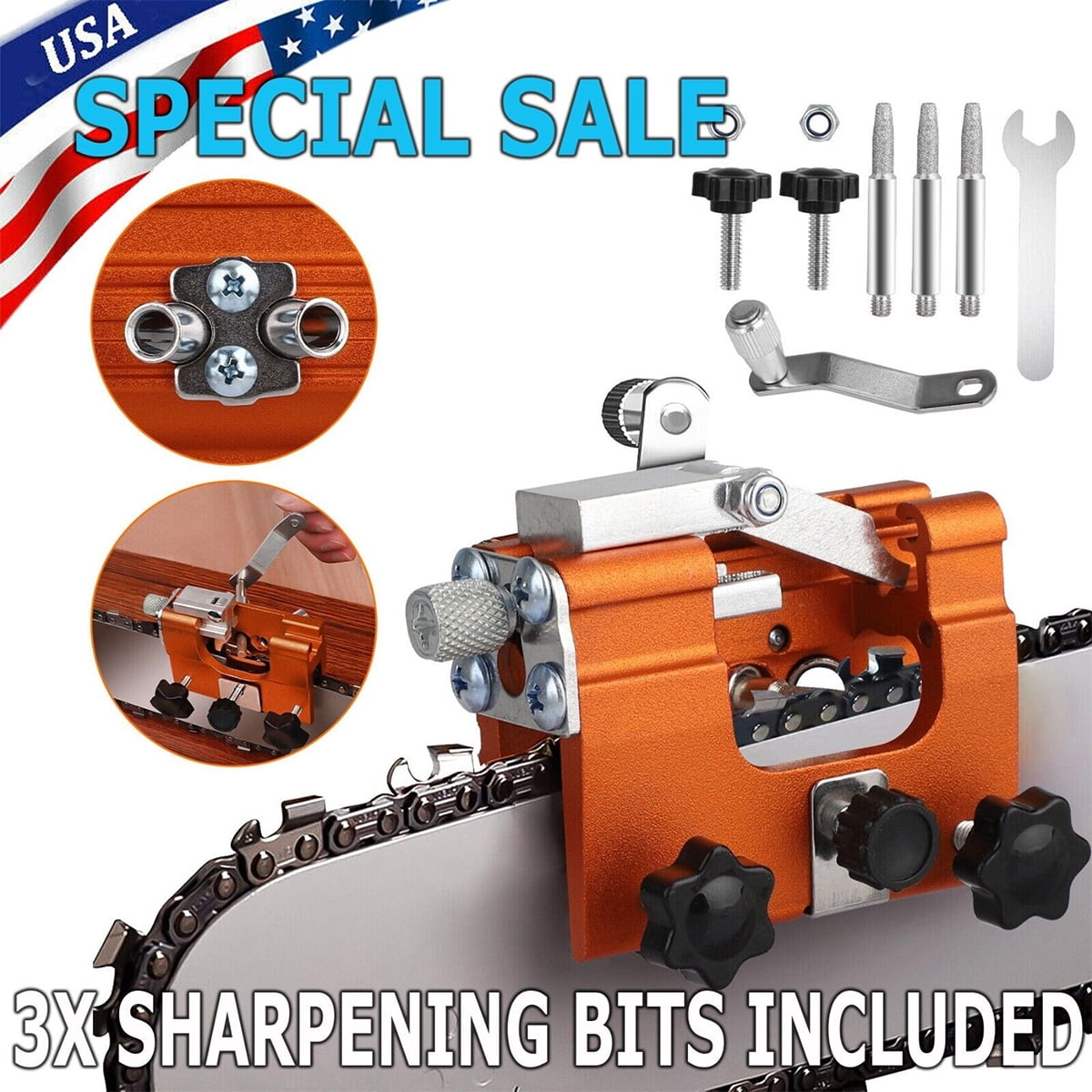 Chainsaw Chain Sharpener Kit, Includes Grinding Heads, Chainsaw ...