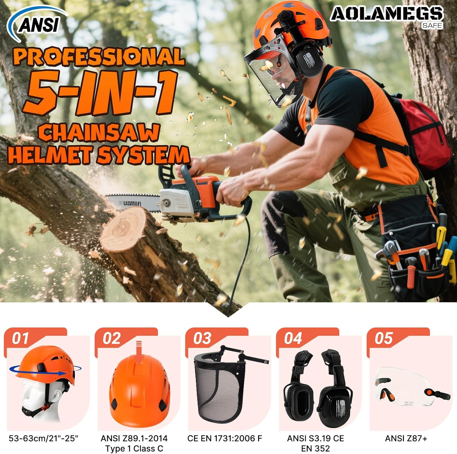 Chainsaw Helmet with Face Shield and Ear Muffs Visor-Vented Arborist ...