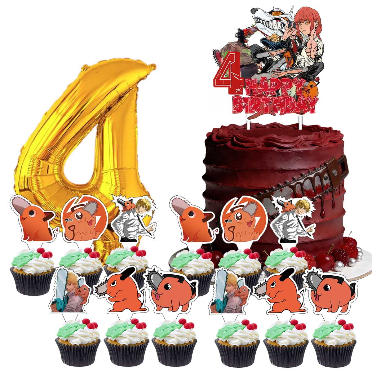 Chainsaw Man 4th Party Supplies Decoration Cake Topper Cupcake Big ...