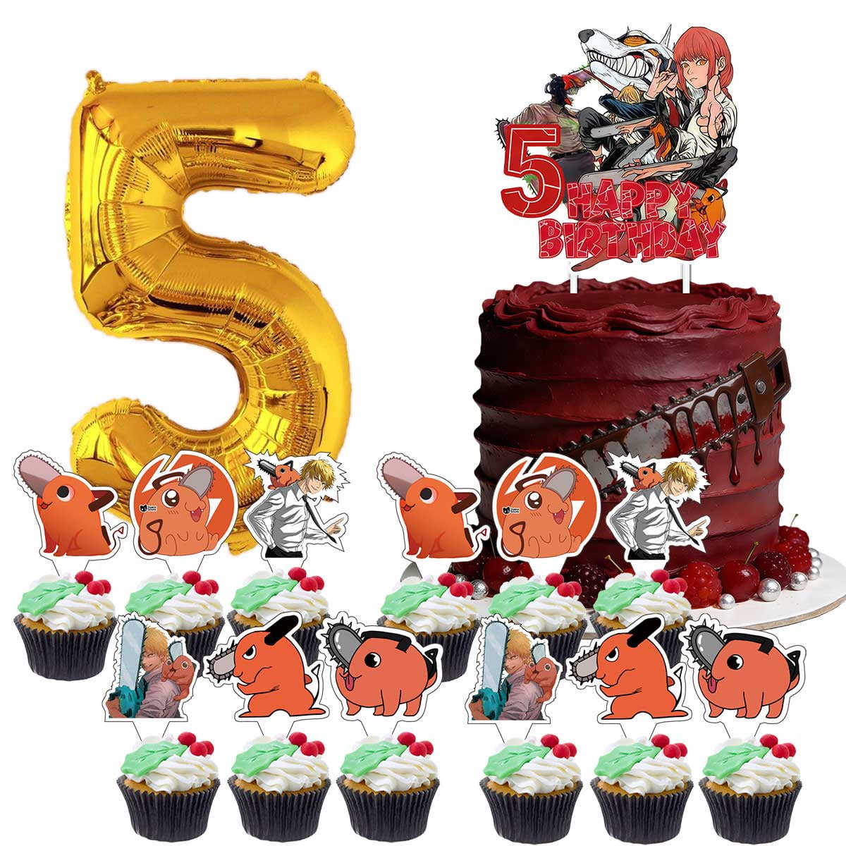 Chainsaw Man 5th Party Supplies Decoration Cake Topper Cupcake Big ...