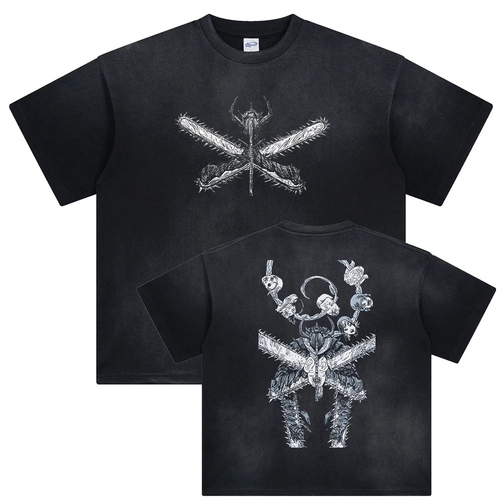 Chainsaw Man Denji Devil Double Sided Graphic Acid Wash Vintage Unisex ...