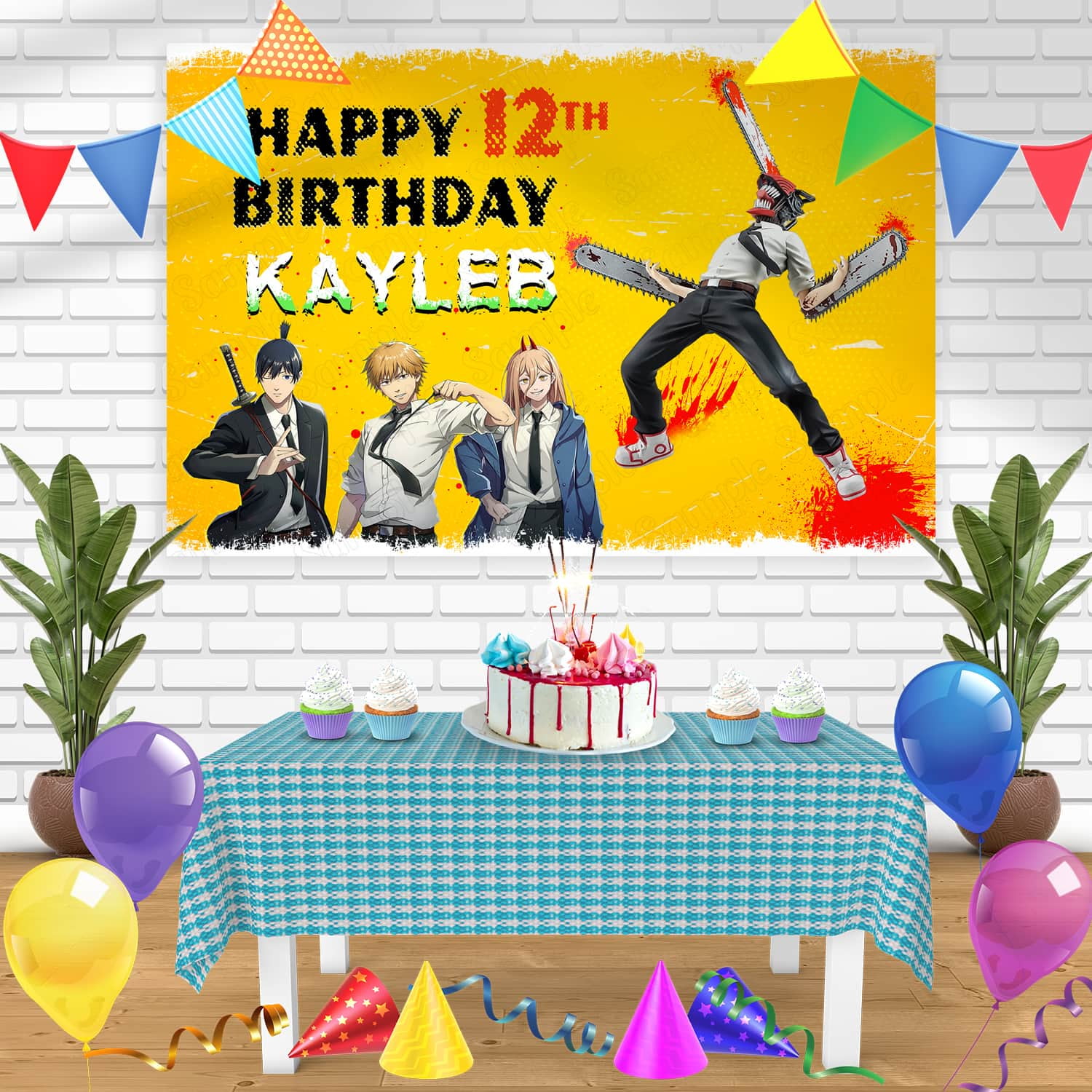 Chainsaw Man Denji Power Aki Birthday Banner Personalized Party ...