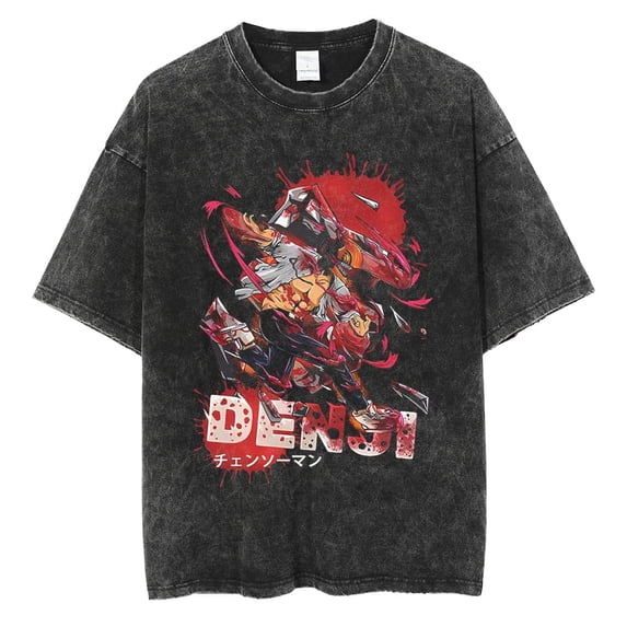 Chainsaw Man Denji Transformation Acid Wash Graphic Tee, Unisex Cotton ...