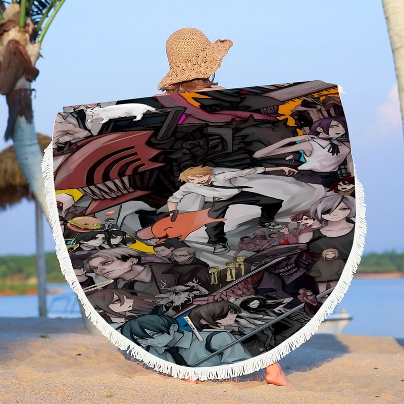Chainsaw Man Gift Round beach towel for women's or boys' birthday inspiration fan bath outdoor ...