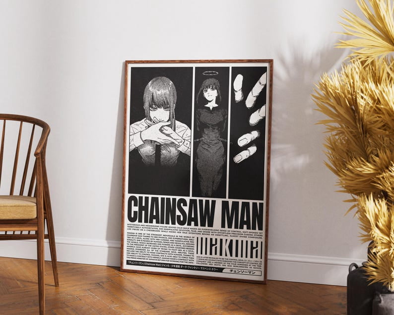 Chainsaw Man Inspired Japanese Anime Poster, Minimal Black and White ...