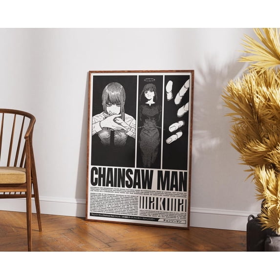 Chainsaw Man Inspired Japanese Anime Poster, Minimal Black and White ...