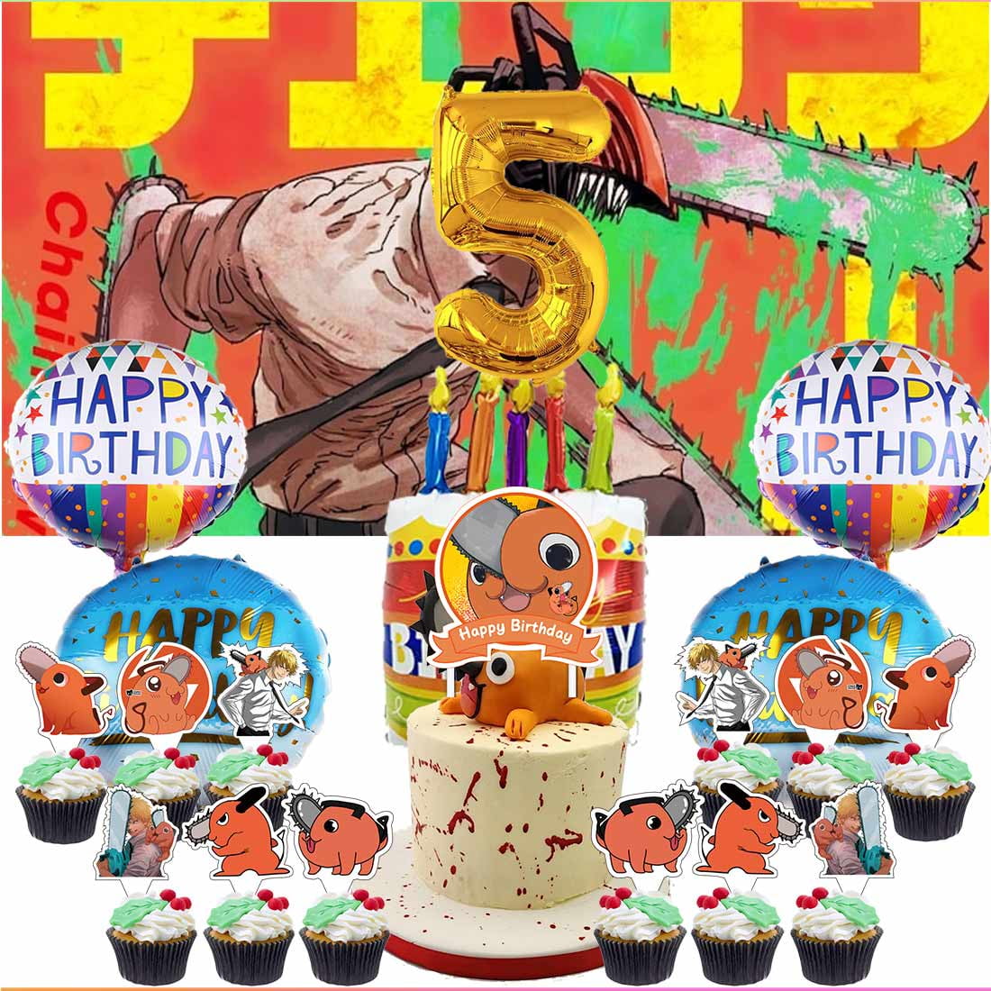 Chainsaw Man Party Supplies Decor 5th Kit Balloons Birthday Cake Topper ...