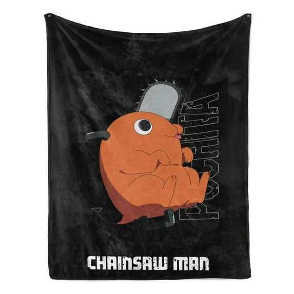 Chainsaw Man Pochita Cute Pattern Flannel Blanket Light Yellow with ...