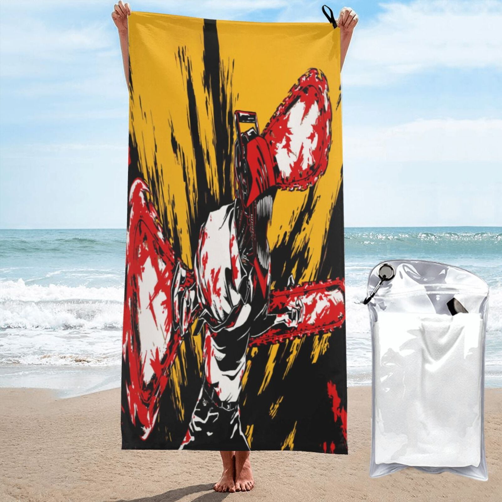 Chainsaw Orange Men Beach Towel Quick-Drying Bath Towel Beach Blanket ...