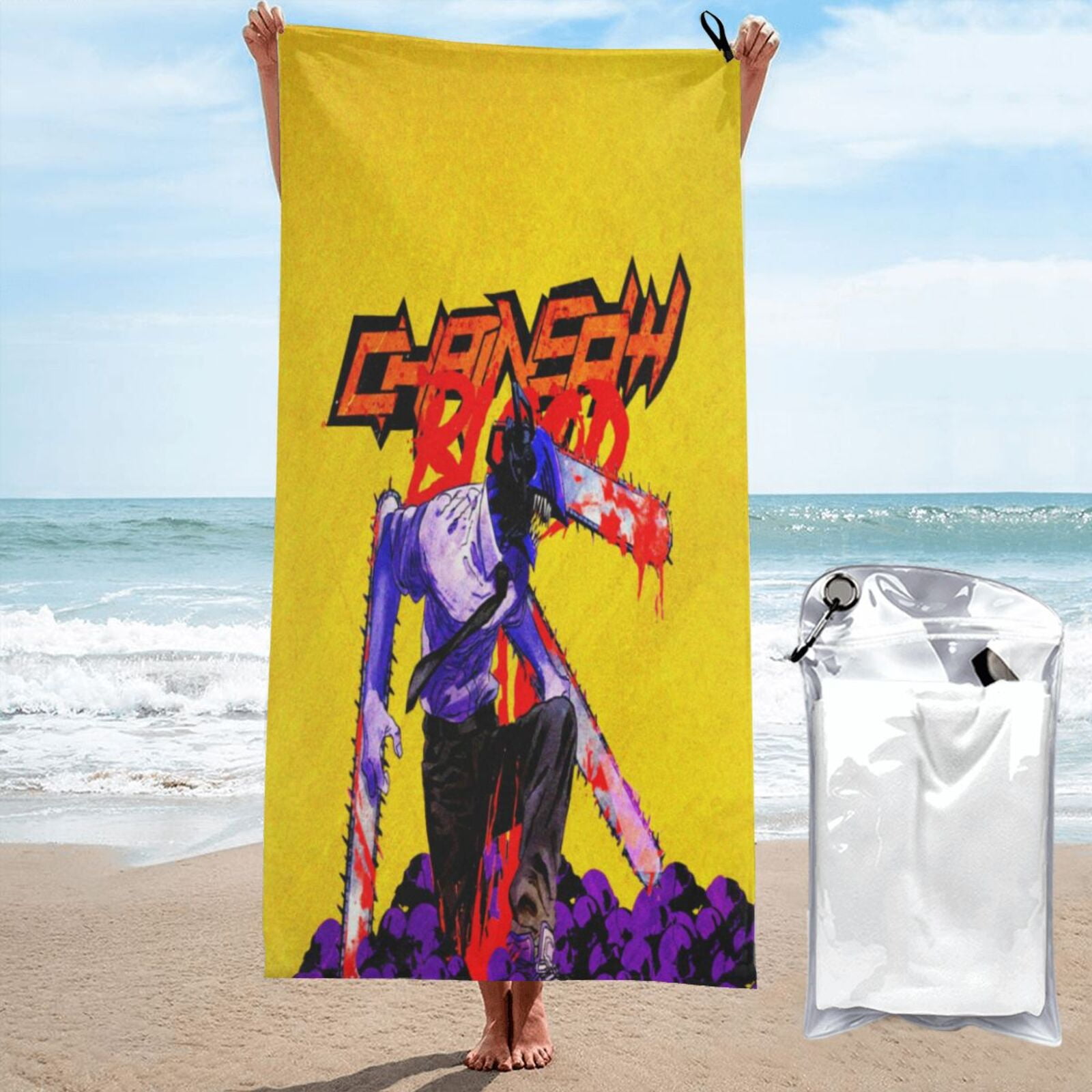 Chainsaw Orange Men Beach Towel Quick-Drying Bath Towel Beach Blanket ...