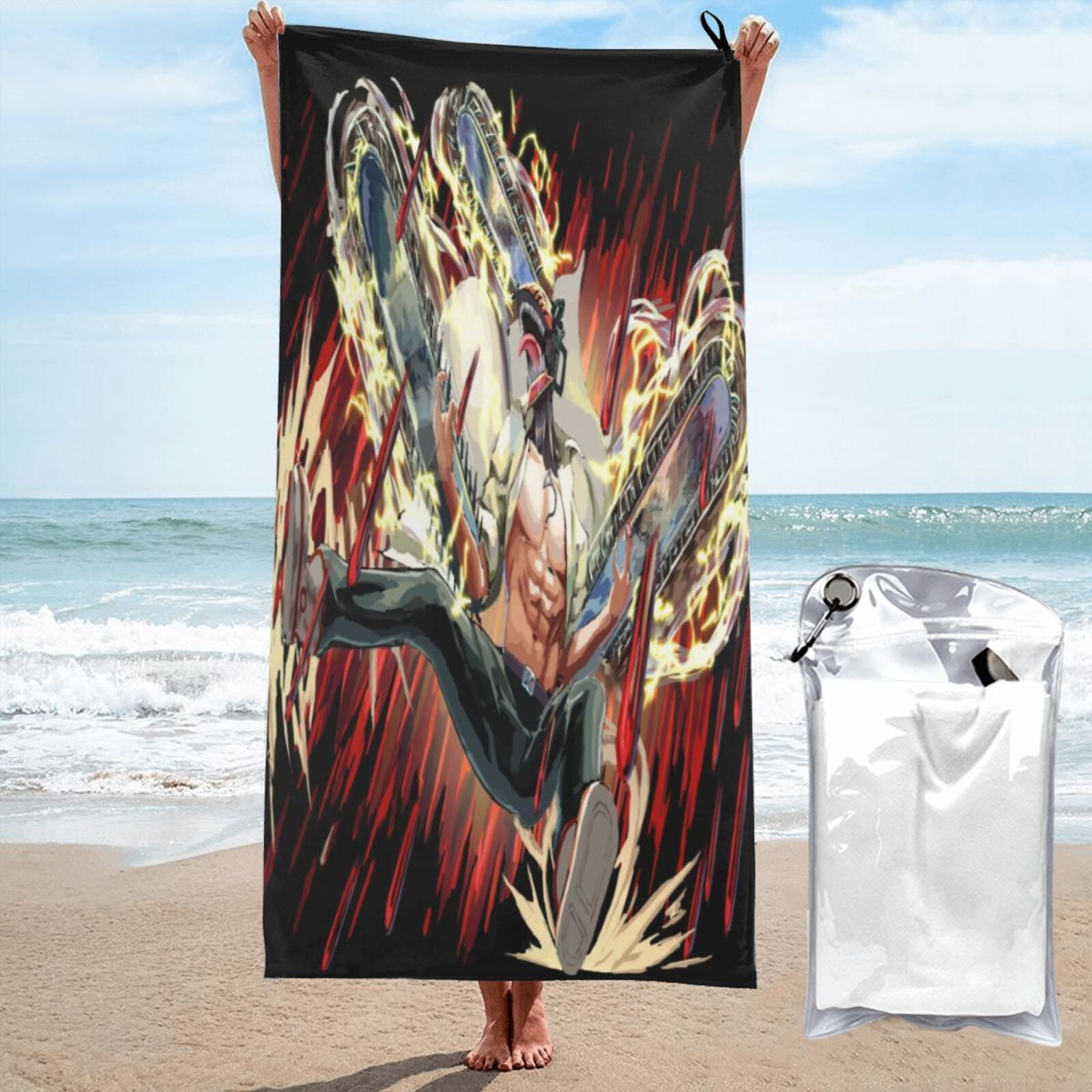 Chainsaw Orange Men Beach Towel Quick-Drying Bath Towel Beach Blanket ...