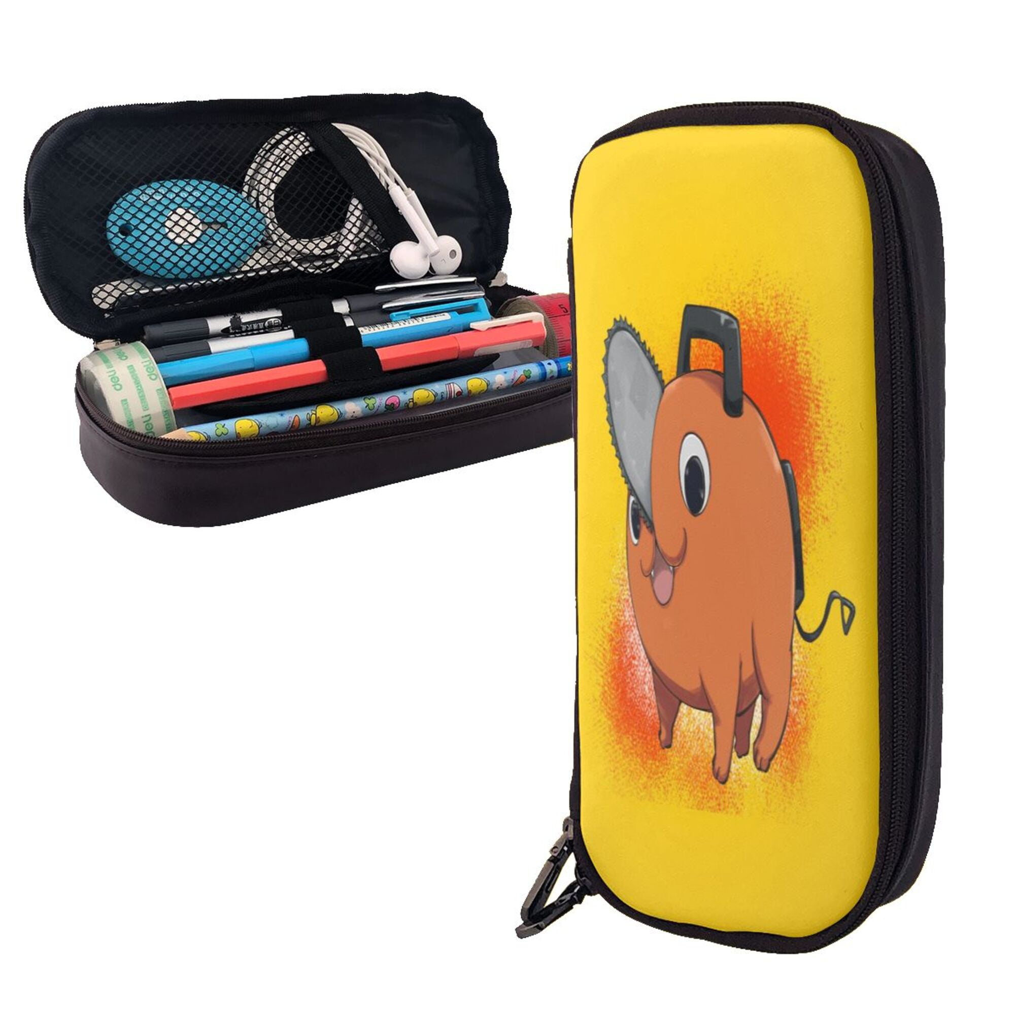 Chainsaw Orange Men Leather Pencil Case Portable Pen Bag Pouch With ...