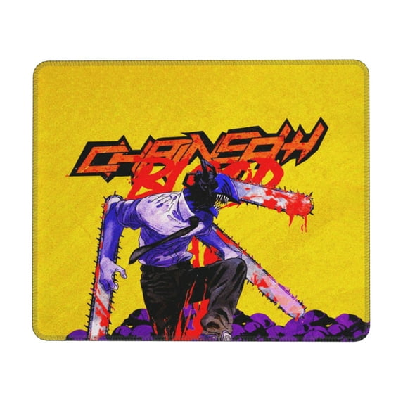 Chainsaw Orange Men Mouse Pad Square Stitched Edges Non-Slip Rubber ...