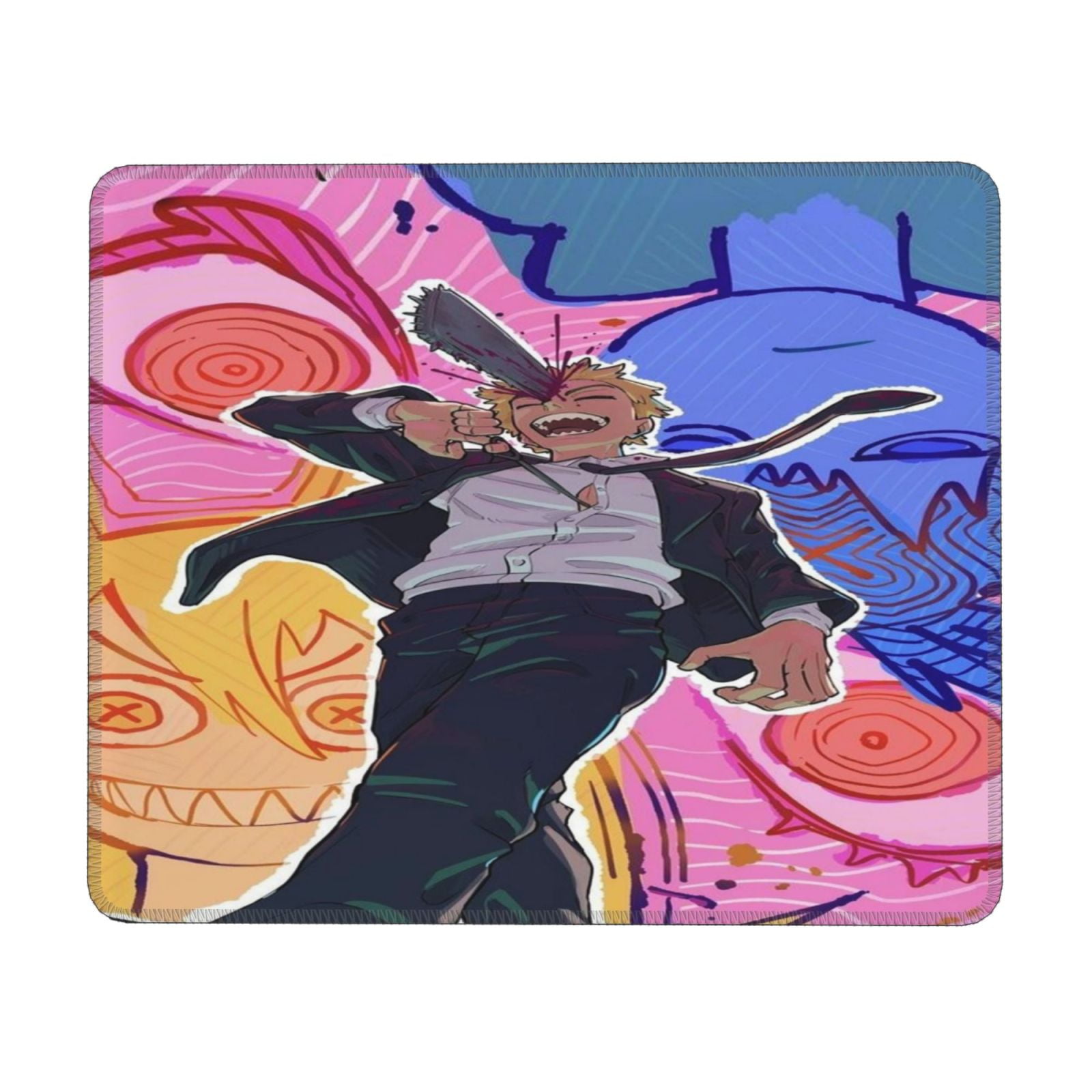Chainsaw Orange Men Mouse Pad Square Stitched Edges Non-Slip Rubber ...
