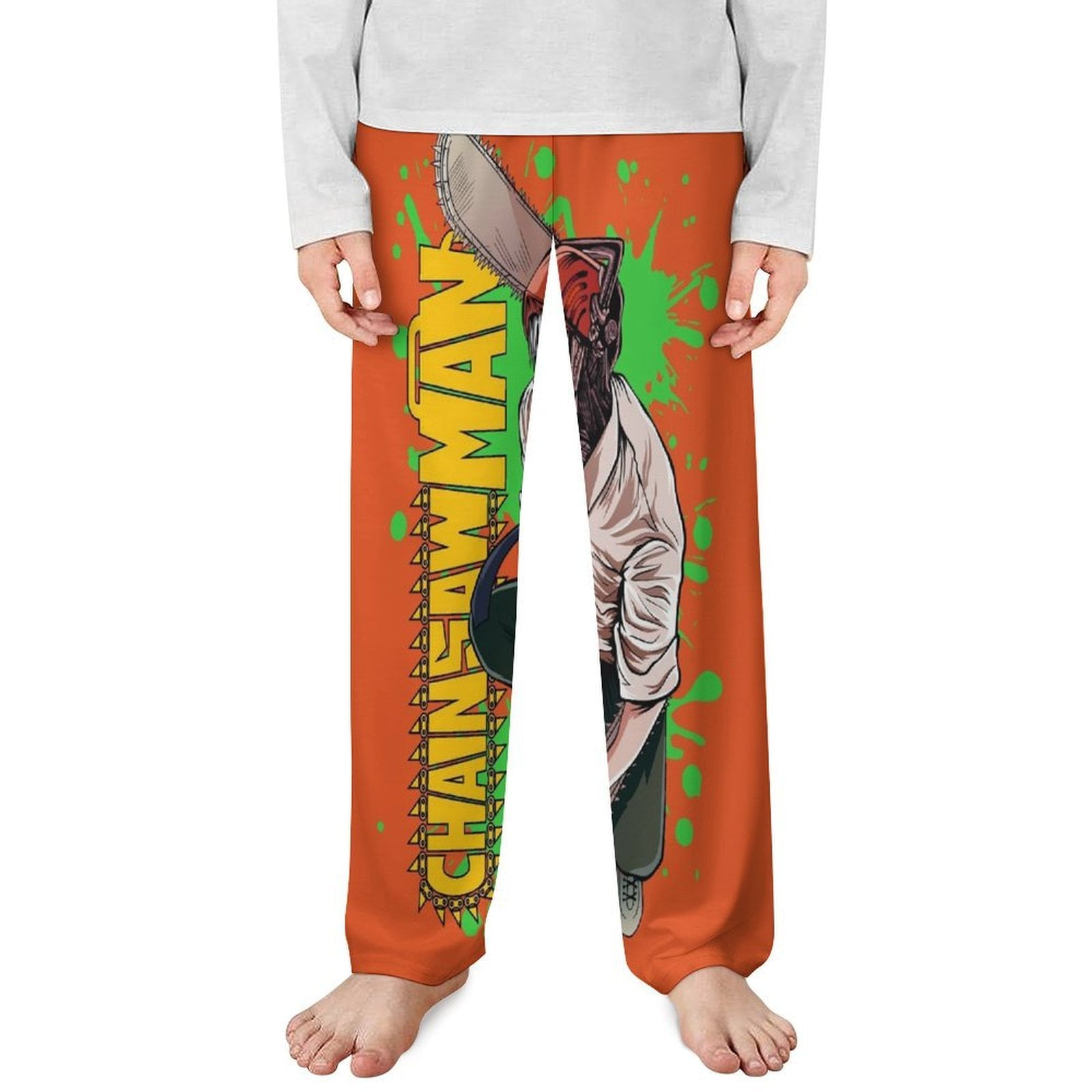 Chainsaw Orange Men Pajama Pants Cartoon Casual Lounge PJ Bottoms with ...