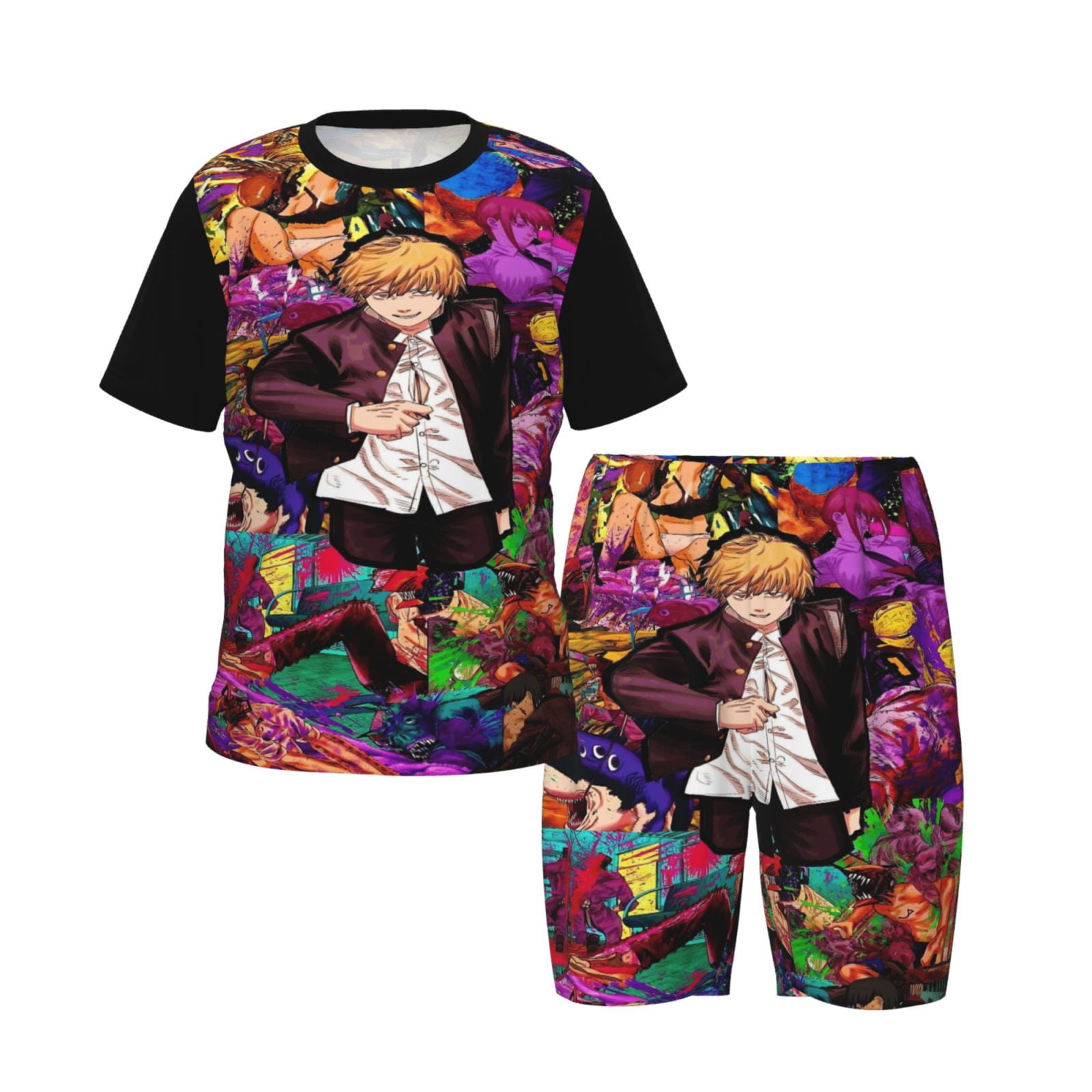 Chainsaw Orange Men Pajamas Set Cartoon Shirt With Shorts Set Summer ...