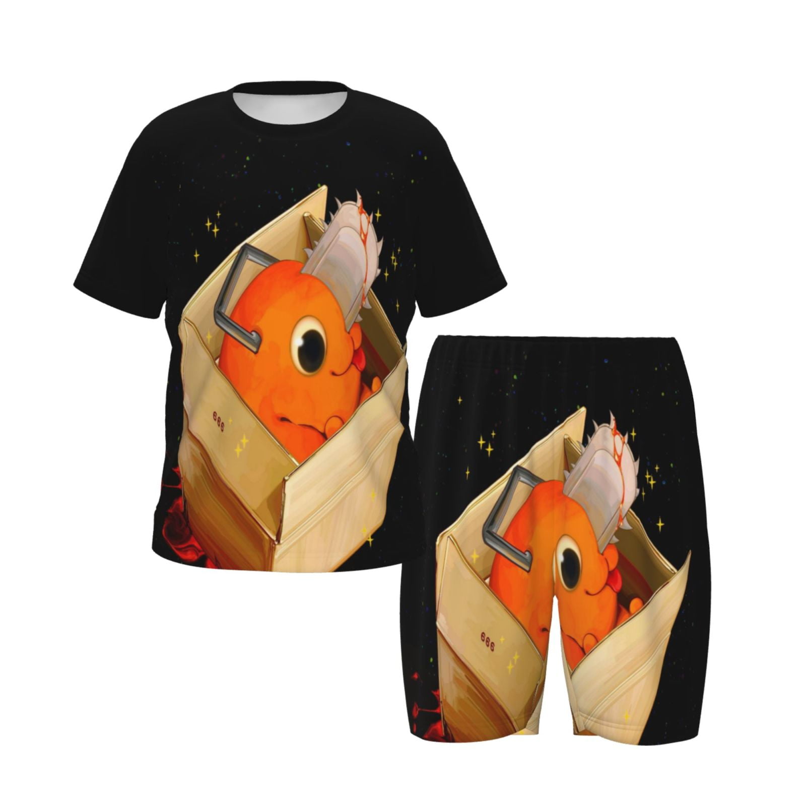 Chainsaw Orange Men Pajamas Set Cartoon Shirt With Shorts Set Summer ...