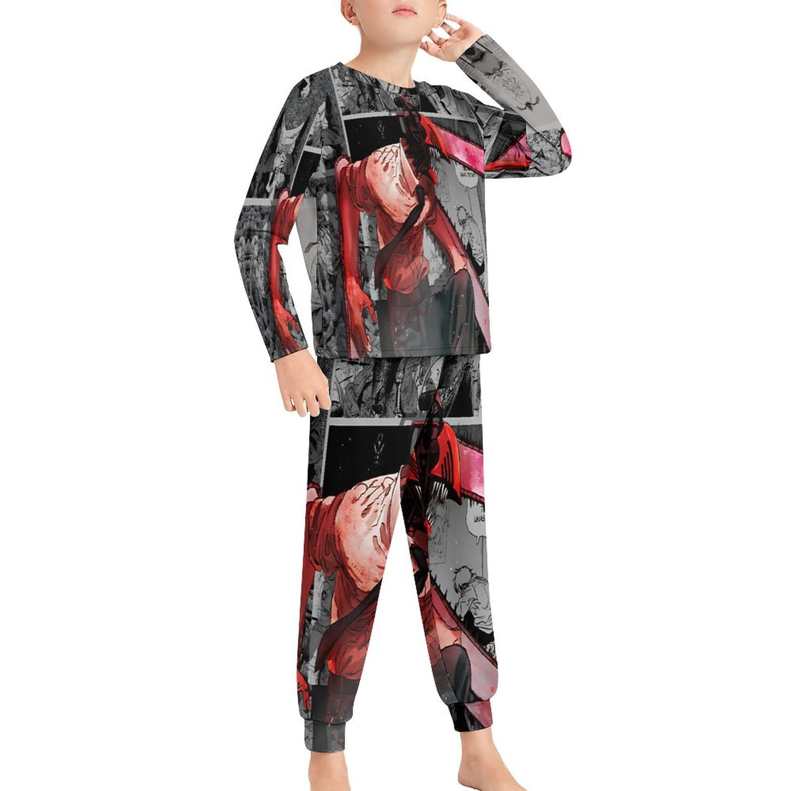 Chainsaw Orange Men T Shirt Set Long Sleeve Tee Shirt Pants Set Cartoon ...