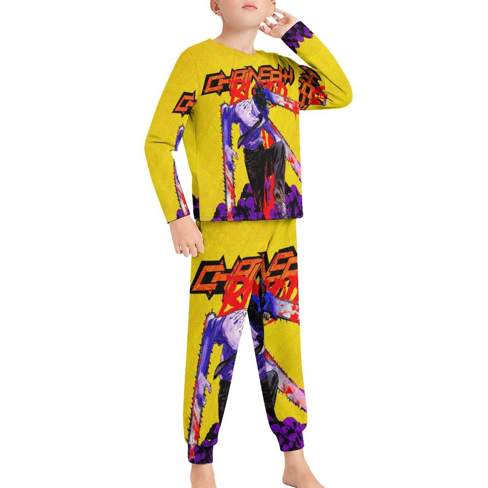 Chainsaw Orange Men T Shirt Set Long Sleeve Tee Shirt Pants Set Cartoon ...