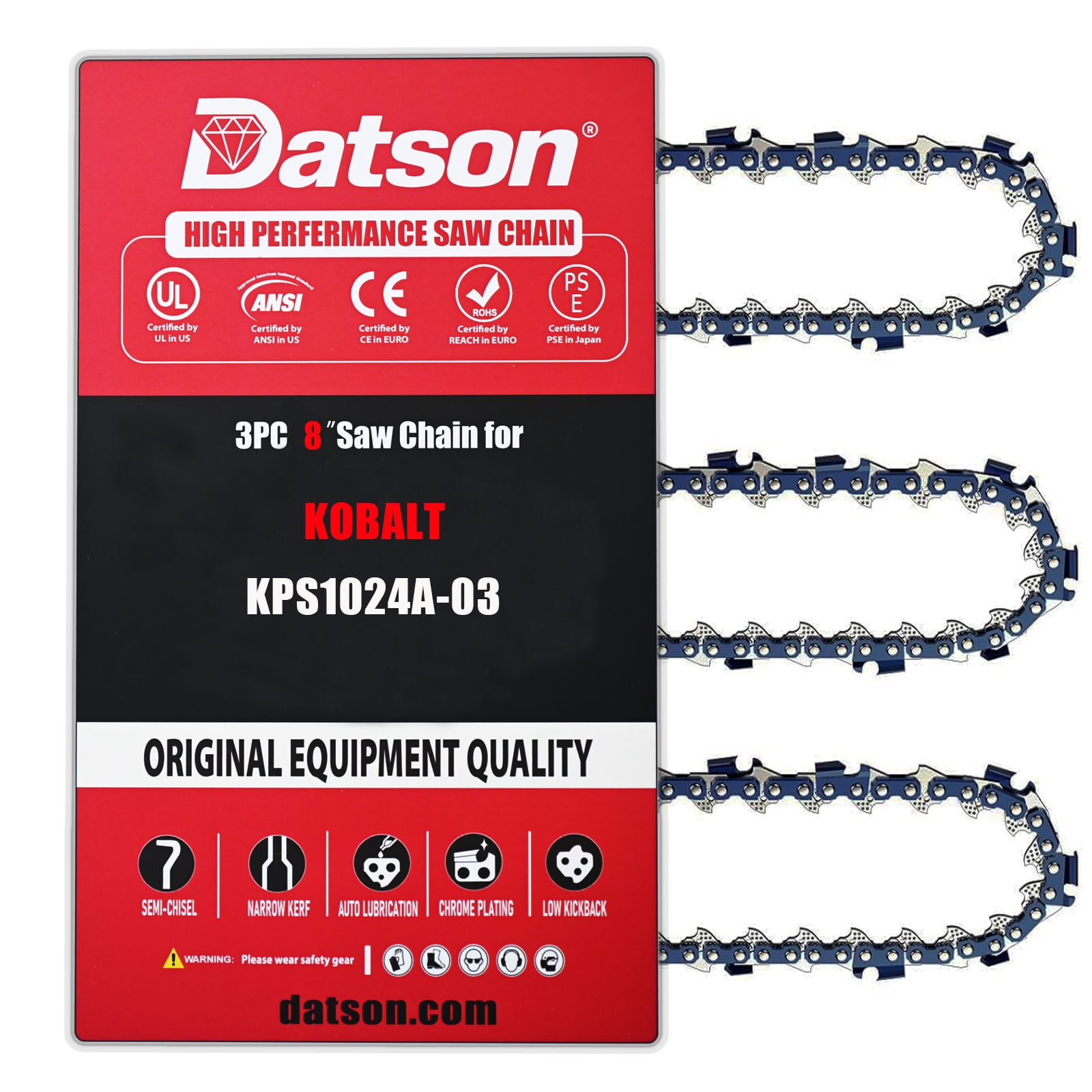 Chainsaw chain Pole Saw Chain 8 Inch 3/8" LP Pitch .043" Gauge 34 Drive ...