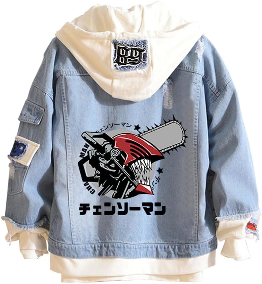 Chainsawman Jeans Jacket Anime Makima Denji Cosplay Denim Jacket Hoodie ...