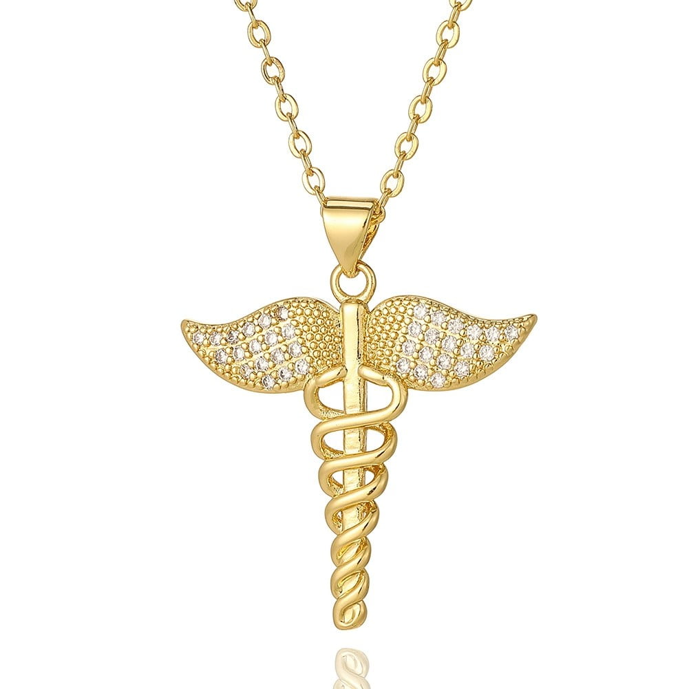 Chainspro Caduceus Pendant Men Gold Color Medical Symbol 14K Yellow ...
